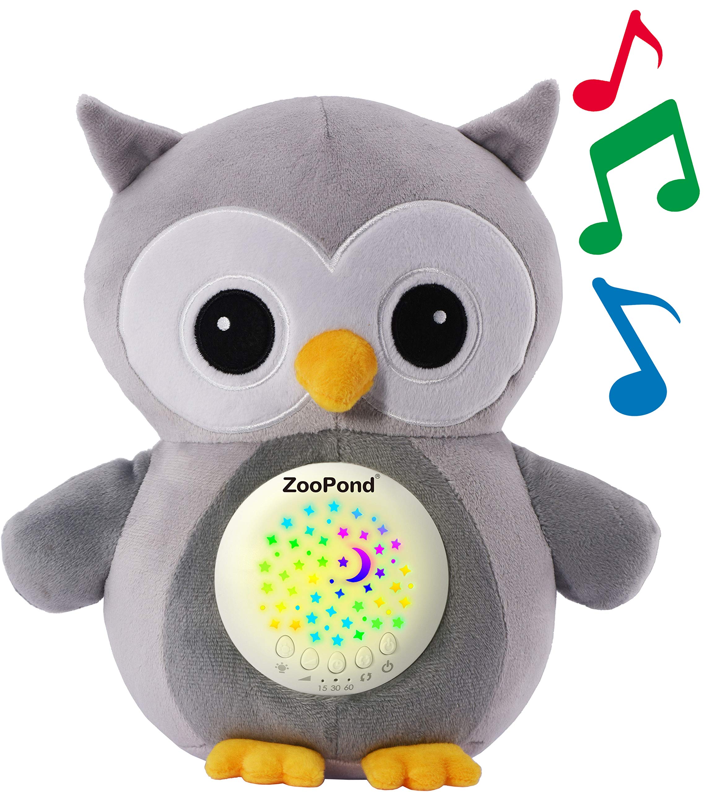 ZooPond - Baby Soother White Noise Machine, Shush, Crib Toy with Music and Lights, Star Projector, Infant Sleep Aid, Owl Sound Machine (Grey)