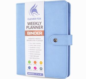 clever fox weekly planner binder – goal setting planner for time management & weekly tasks – work & life organizer with to do list & habit tracker – undated, 7″ x 9″ hardcover (periwinkle)