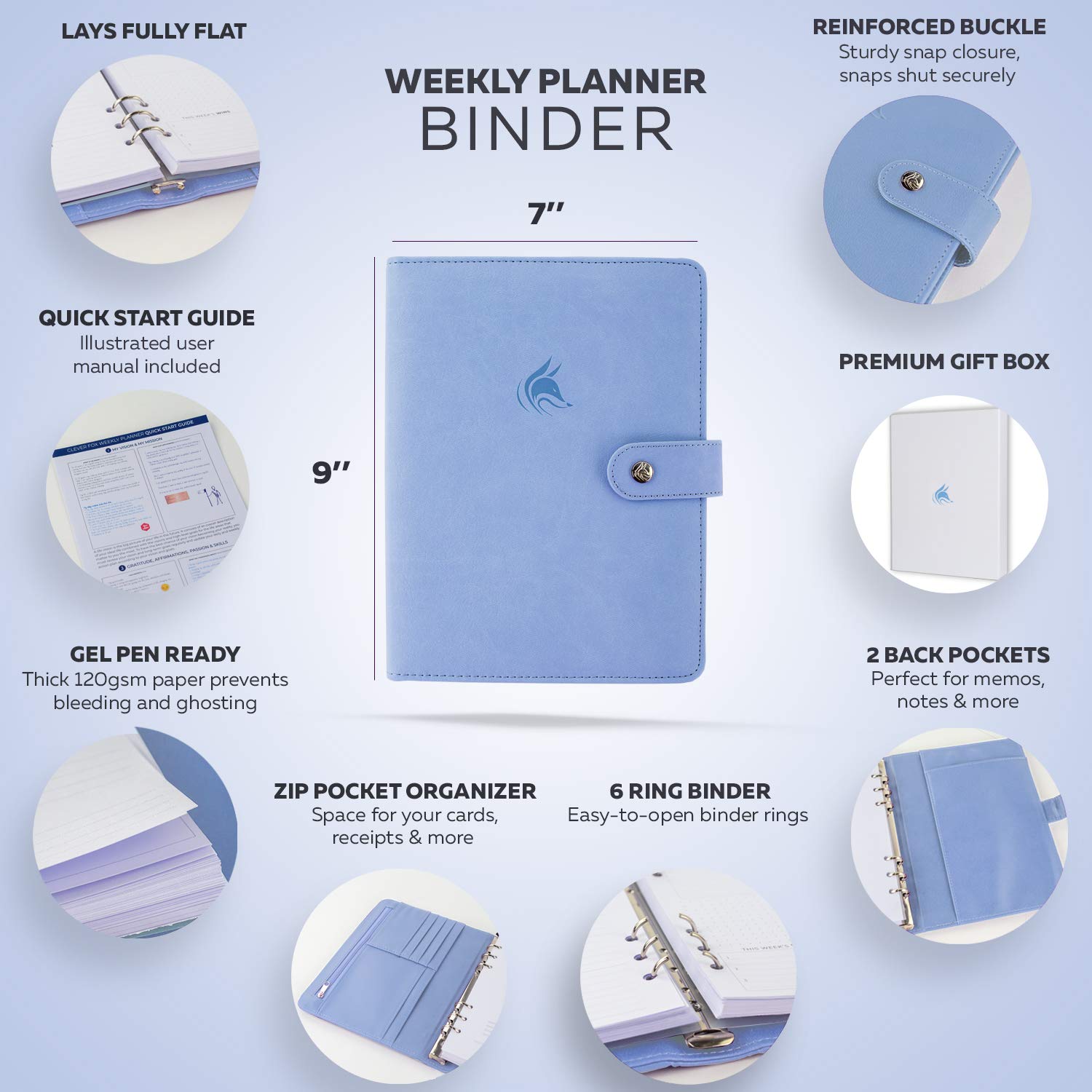 Clever Fox Weekly Planner Binder – Goal Setting Planner for Time Management & Weekly Tasks – Work & Life Organizer with To Do List & Habit Tracker – Undated, 7″ x 9″ Hardcover (Periwinkle)