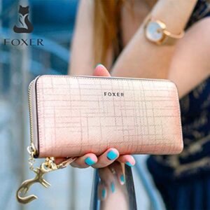 iFOXER Women Leather Long Wallet Fashion Elegant Card Holder Purse Zipper Gift Box Packaging (Rose gold)