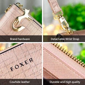 iFOXER Women Leather Long Wallet Fashion Elegant Card Holder Purse Zipper Gift Box Packaging (Rose gold)