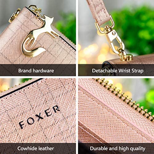 iFOXER Women Leather Long Wallet Fashion Elegant Card Holder Purse Zipper Gift Box Packaging (Rose gold)