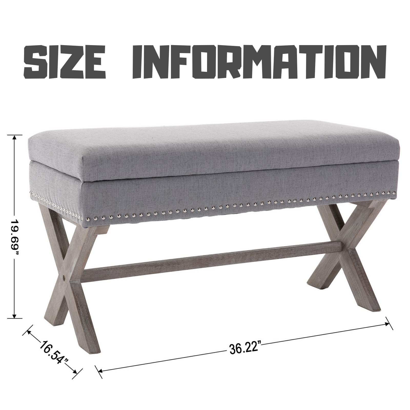 CIMOO Bedroom Storage Ottoman Bench Fabric Upholstered Bed Bench Accent Hallway Bench for End of Bed, Entry, Kitchen, Dining Room-36 Inch, Grey