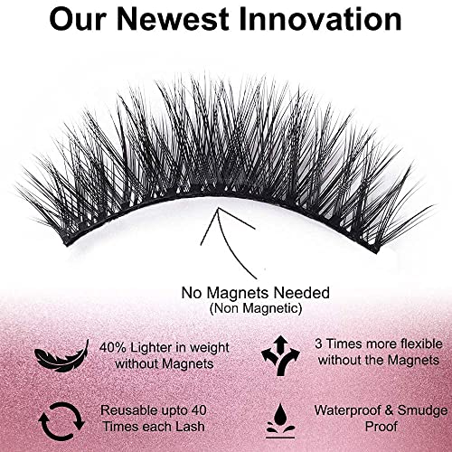 Luxillia (Clear + Black) Magnetic Eyeliner with Eyelashes Kit - Free Applicator Tool, 8D Most Natural Look Eyelash No Magnets Needed - Best Reusable False Eye Lash, Waterproof Liner Pen and Lashes