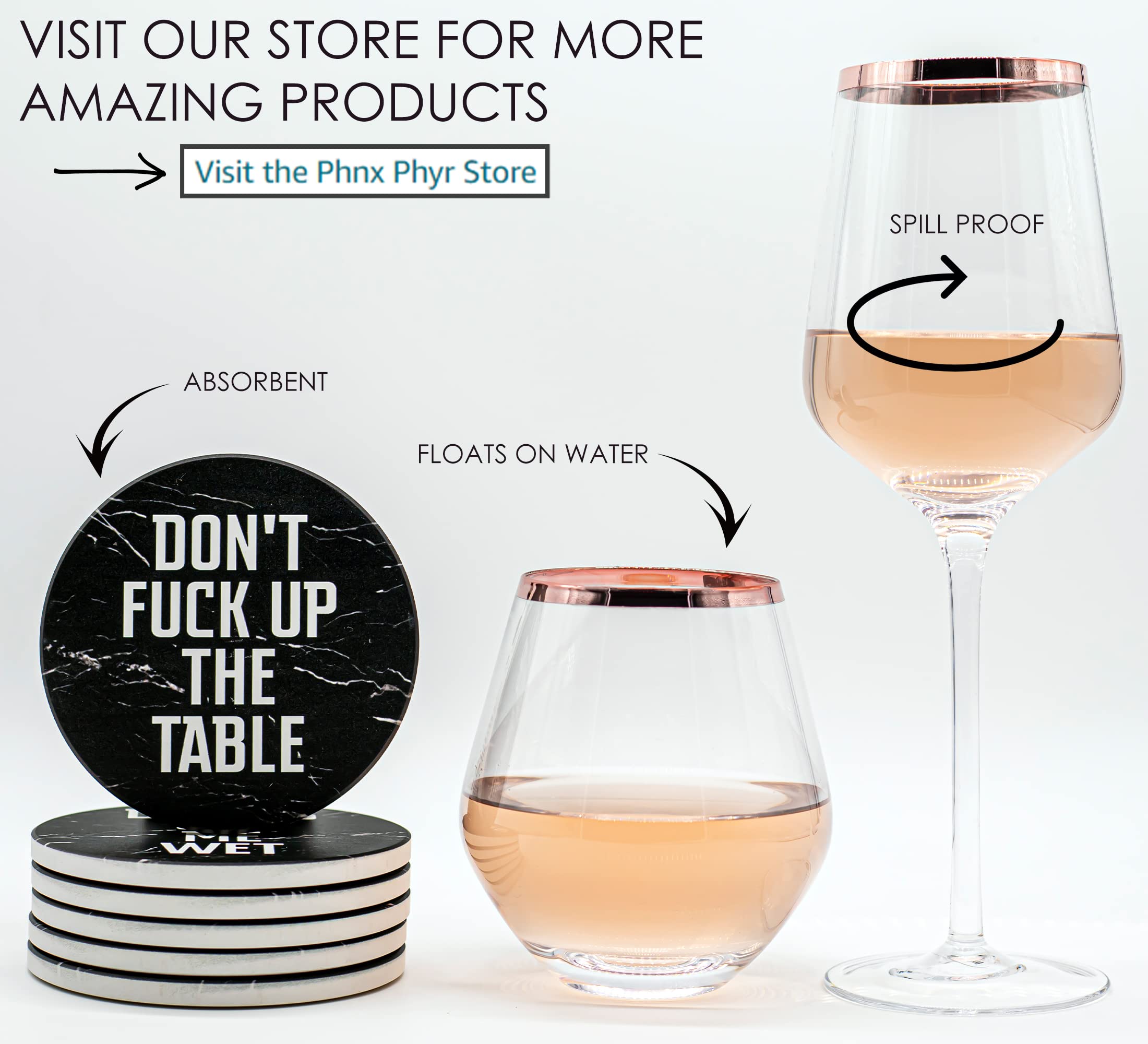 Phnx Phyr Hand Blown Crystal Rose Gold Wine Glasses set 2 - Stem wine glass set - Long Stem wine glasses - Red wine glasses set of 2 - Large white wine glass - Stemmed wine glasses - Gift packaging