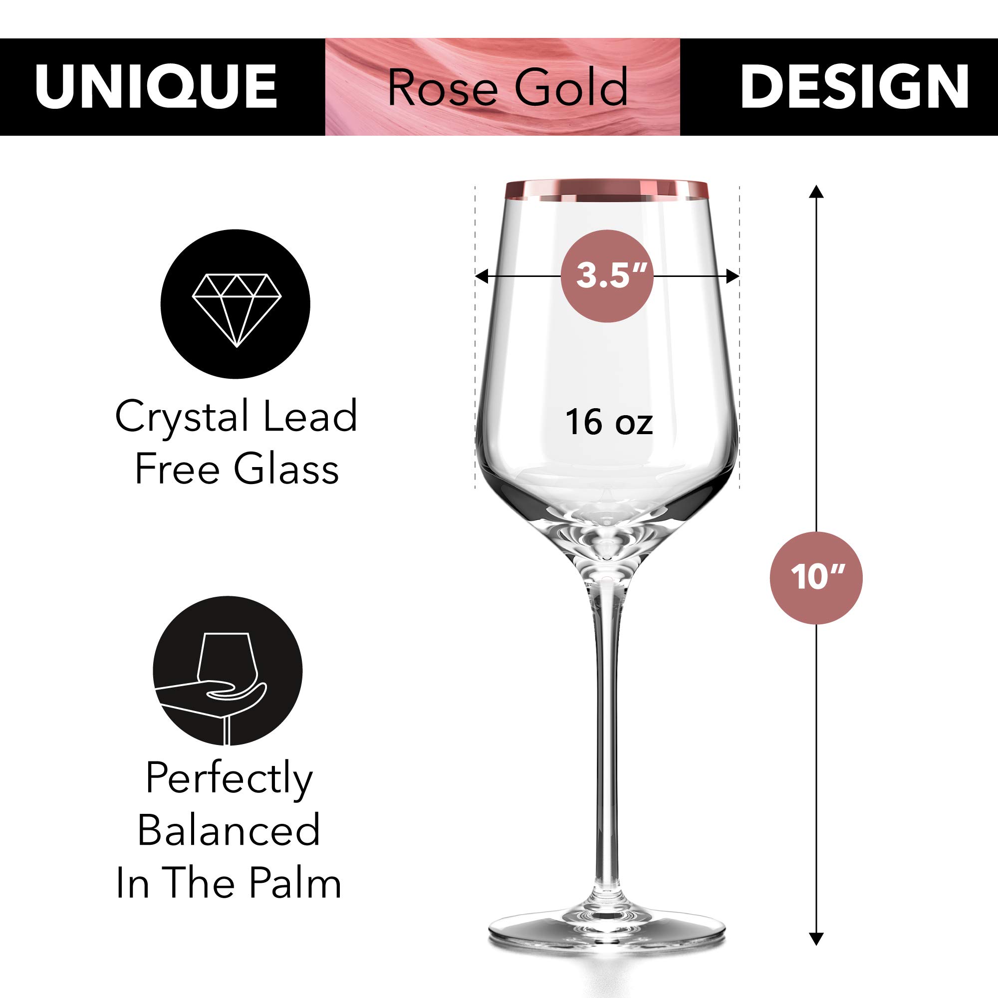 Phnx Phyr Hand Blown Crystal Rose Gold Wine Glasses set 2 - Stem wine glass set - Long Stem wine glasses - Red wine glasses set of 2 - Large white wine glass - Stemmed wine glasses - Gift packaging