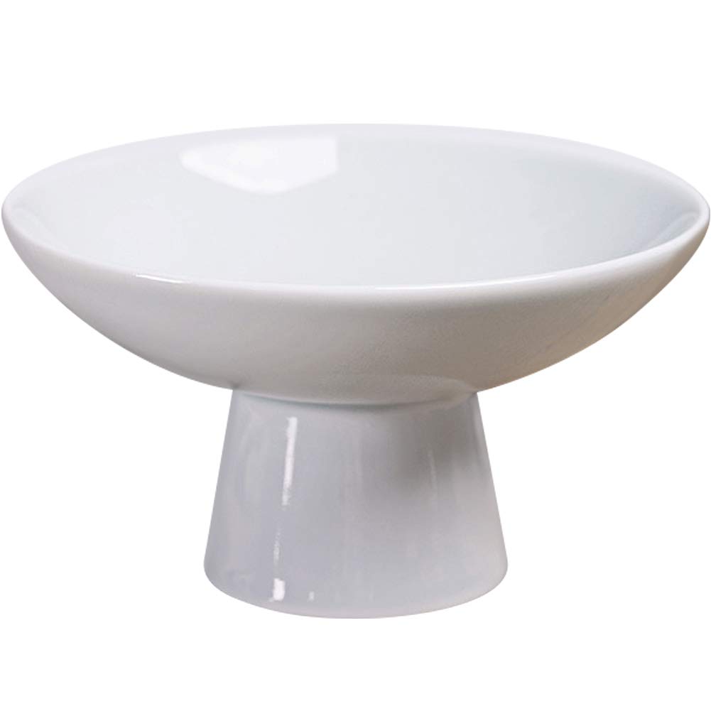 Pearlead Ceramic Footed Bowl Round Pedestal Bowl Decorative Fruit Bowl Holder Dessert Display Stand for Kitchen Counter Centerpiece Table Decor Serving Fruit Tray Small White