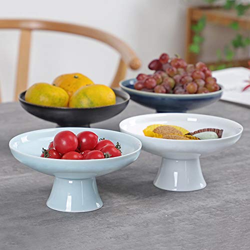 Pearlead Ceramic Footed Bowl Round Pedestal Bowl Decorative Fruit Bowl Holder Dessert Display Stand for Kitchen Counter Centerpiece Table Decor Serving Fruit Tray Small White