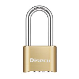 disecu 4 digit heavy duty combination lock 2.5 inch long shackle outdoor waterproof padlock for school gym locker, gate, hasp storage, toolbox, fence, case, bike (brass)