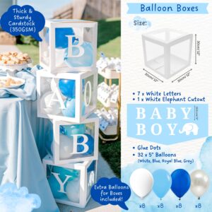 176 pc Premium Baby Shower Decorations for Boy, Birthday Boy, 2 in 1 Set - Balloon Garland Arch, Balloons Boxes and Banner, Elephant Baby Shower and Birthday Decorations