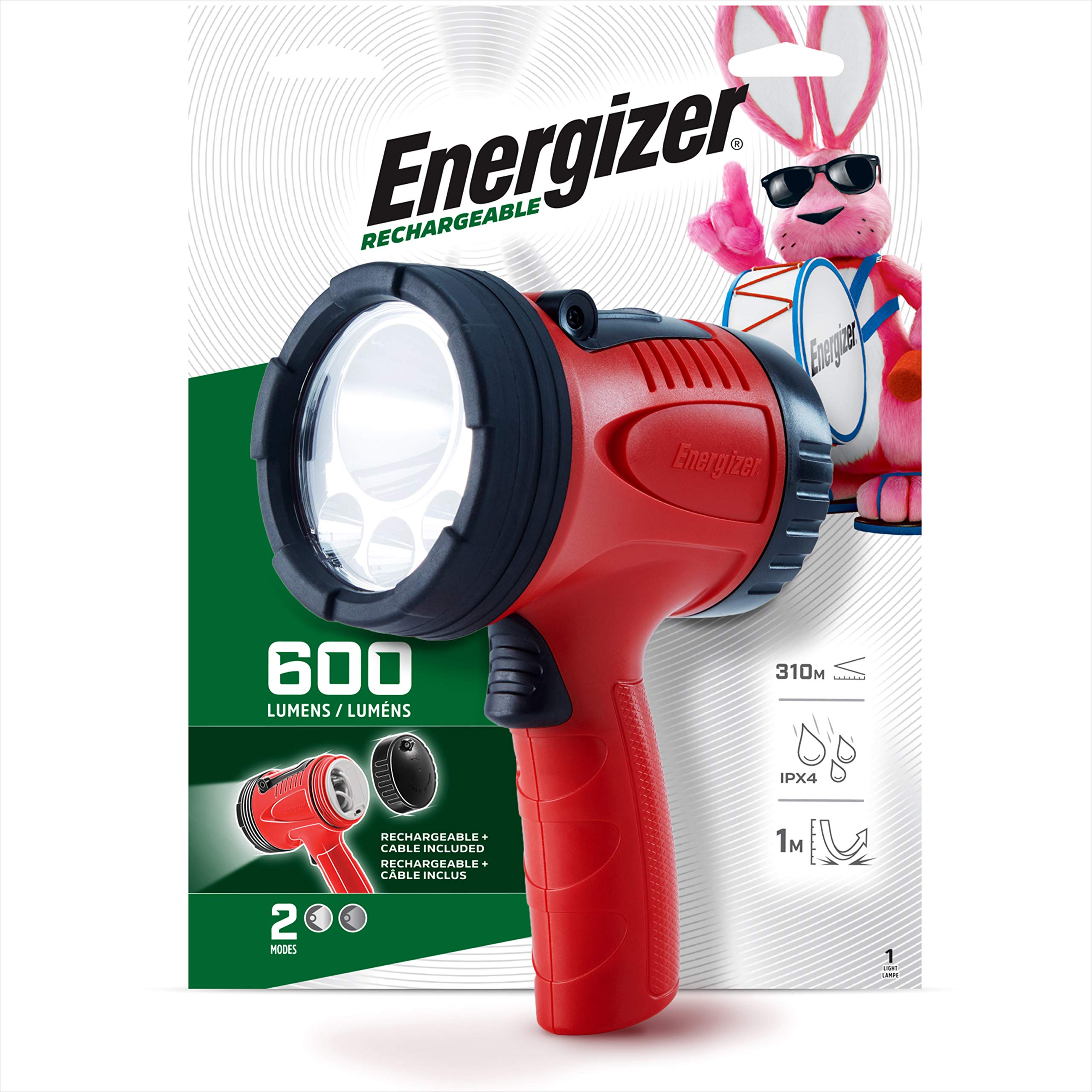 Energizer LED Portable Spotlight, Rechargeable Spotlight Flashlight for Tough Work Environments and DIY Projects, Flash Light with Micro-USB Cable Included, Pack of 1, Red