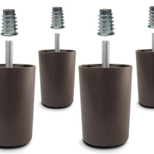 Elegent Upholstery 3" Inch Universal Brown Plastic Sofa Furniture Legs Includes Threaded Furniture Inserts, 5/16"-18 Bolt - Set of 4