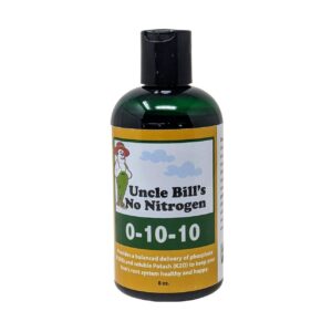 uncle bill's 0-10-10 fall fertilizer - used during the fall and winter months, does not promote foliage growth + keeps the tree's root system healthy and aids in flowering