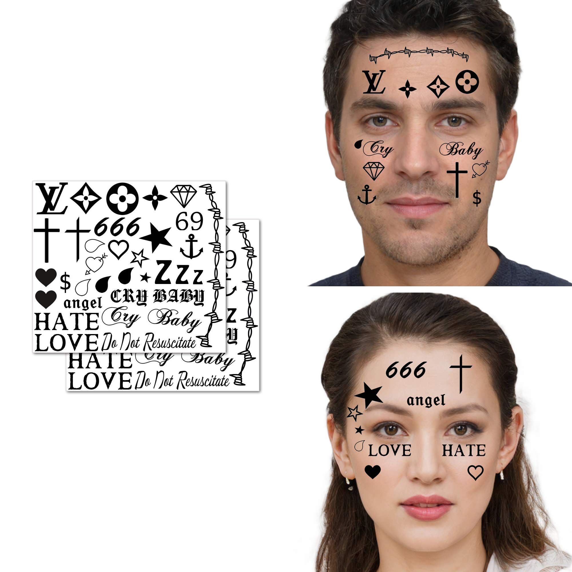 Popular Face Temporary Tattoos Assortment - 2 Sets