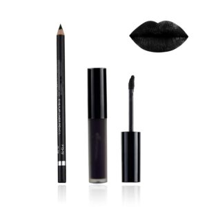 maepeor matte lipstick and lipliner set 2pcs non-stick cup velvety liquid lipgloss set waterproof and long lasting liquid lipstick set for women and girls (2pcs set, black)