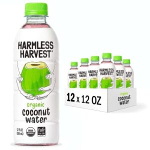 harmless harvest organic coconut water drink, hydrate with natural electrolytes, no sugar added, fair for life certified, original coconut water 12 fl oz (pack of 12)