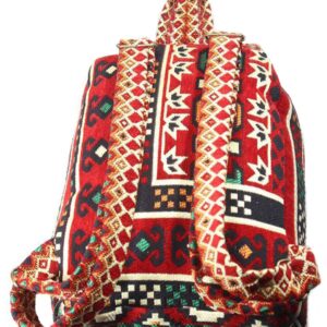 Aysesa Turkish Rug Backpack Multi Pocket Handmade Stylish Designer Daypack Ethnic Handwoven Carpet Bag for Travellers Boho Hippie Bag (Red, Rug)