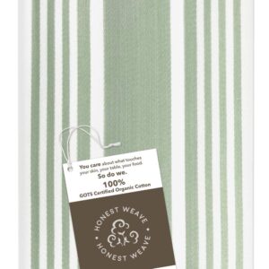 HONEST WEAVE GOTS Certified Organic Cotton Kitchen Hand and Dish Towel Sets - Oversized 20x30 inches, Fully Hemmed, in Designer Colors, 6-Pack, Sage Stripe