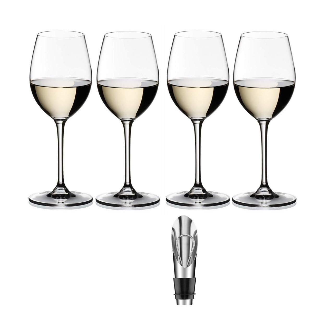 Riedel Vinum Sauvignon Blanc or Dessertwine Glasses 4 Pack Bundle with Wine Pourer with Stopper (2 Items)