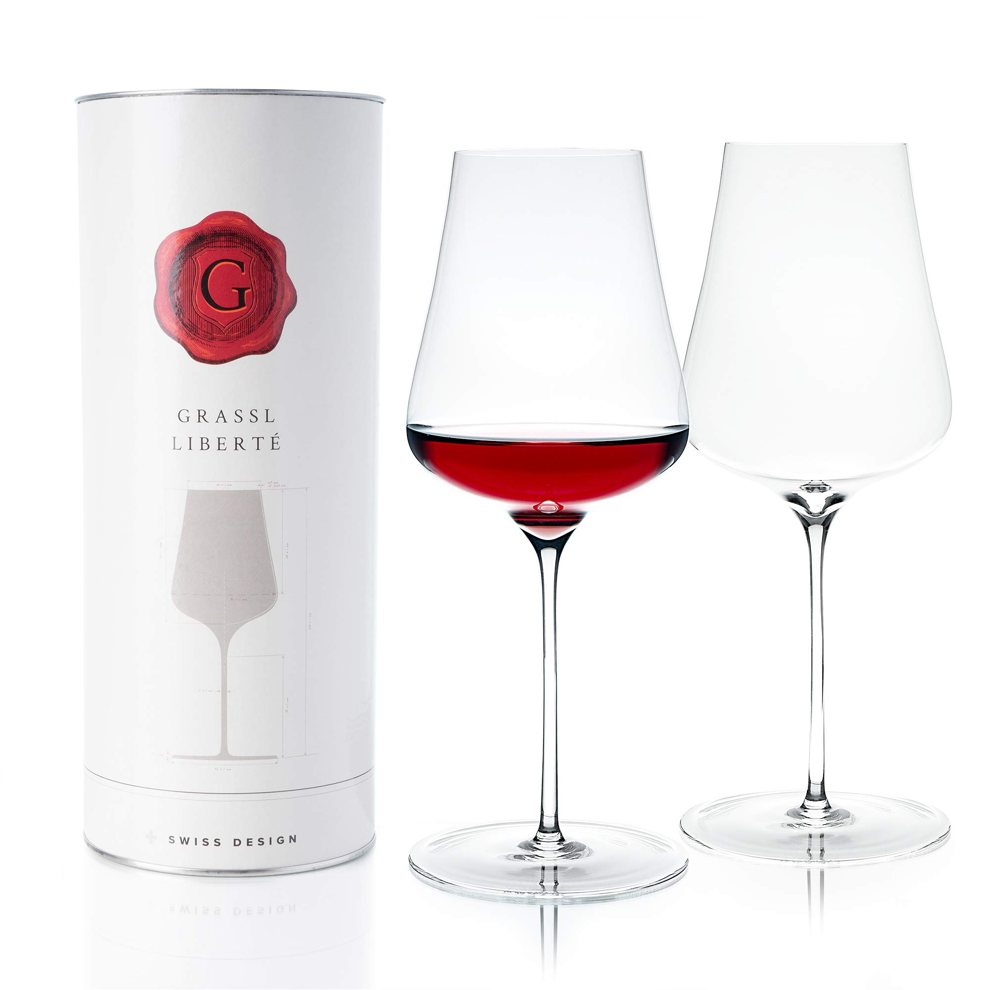 Grassl Liberté Wine Glass, Set of 2 Mouth-Blown Crystal Universal Wine Glasses for all Red and White Wine Types