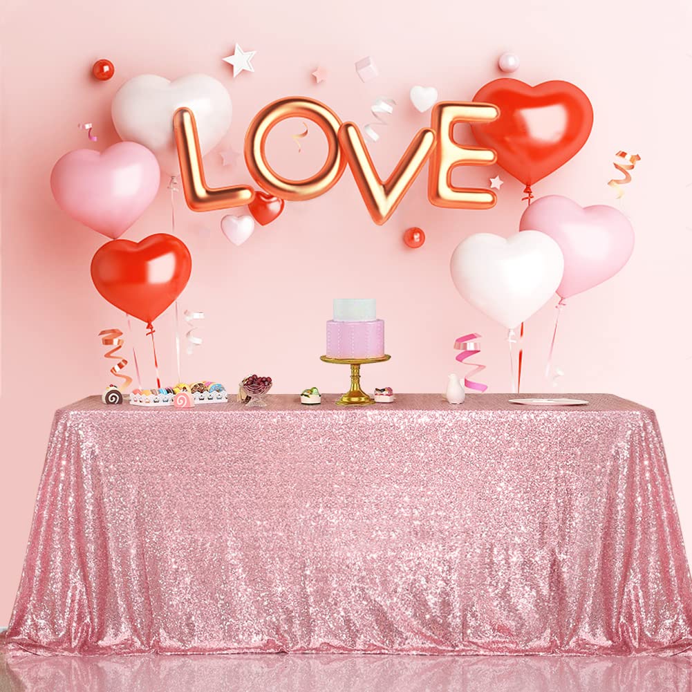 Eternal Beauty Sequin Tablecloth, 50x80 Rectangle Valentine's Day Sequin Tablecloth for Party Cake Dessert Table Exhibition Events,Fuchsia Pink