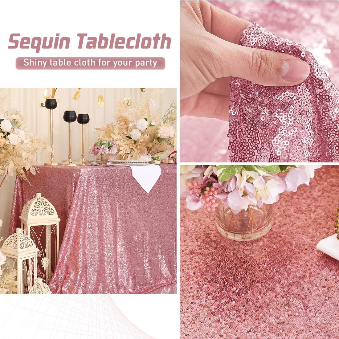 Eternal Beauty Sequin Tablecloth, 50x80 Rectangle Valentine's Day Sequin Tablecloth for Party Cake Dessert Table Exhibition Events,Fuchsia Pink