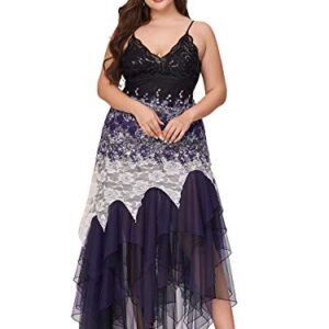 Ever-Pretty Women's Tea Length Lace A-line Dress for Weddings Plus Size Midi Cocktail Dress Purple US20