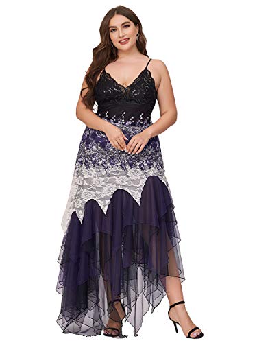 Ever-Pretty Women's Tea Length Lace A-line Dress for Weddings Plus Size Midi Cocktail Dress Purple US20