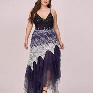 Ever-Pretty Women's Tea Length Lace A-line Dress for Weddings Plus Size Midi Cocktail Dress Purple US20