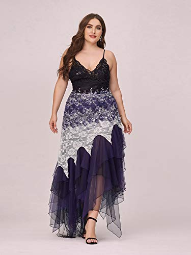 Ever-Pretty Women's Tea Length Lace A-line Dress for Weddings Plus Size Midi Cocktail Dress Purple US20