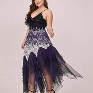 Ever-Pretty Women's Tea Length Lace A-line Dress for Weddings Plus Size Midi Cocktail Dress Purple US20