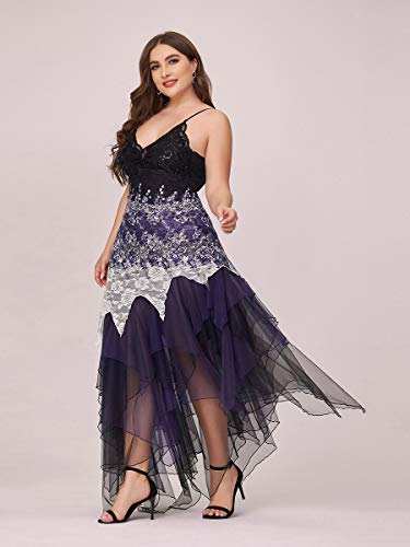 Ever-Pretty Women's Tea Length Lace A-line Dress for Weddings Plus Size Midi Cocktail Dress Purple US20