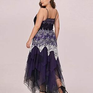 Ever-Pretty Women's Tea Length Lace A-line Dress for Weddings Plus Size Midi Cocktail Dress Purple US20