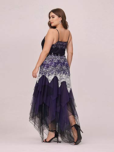 Ever-Pretty Women's Tea Length Lace A-line Dress for Weddings Plus Size Midi Cocktail Dress Purple US20