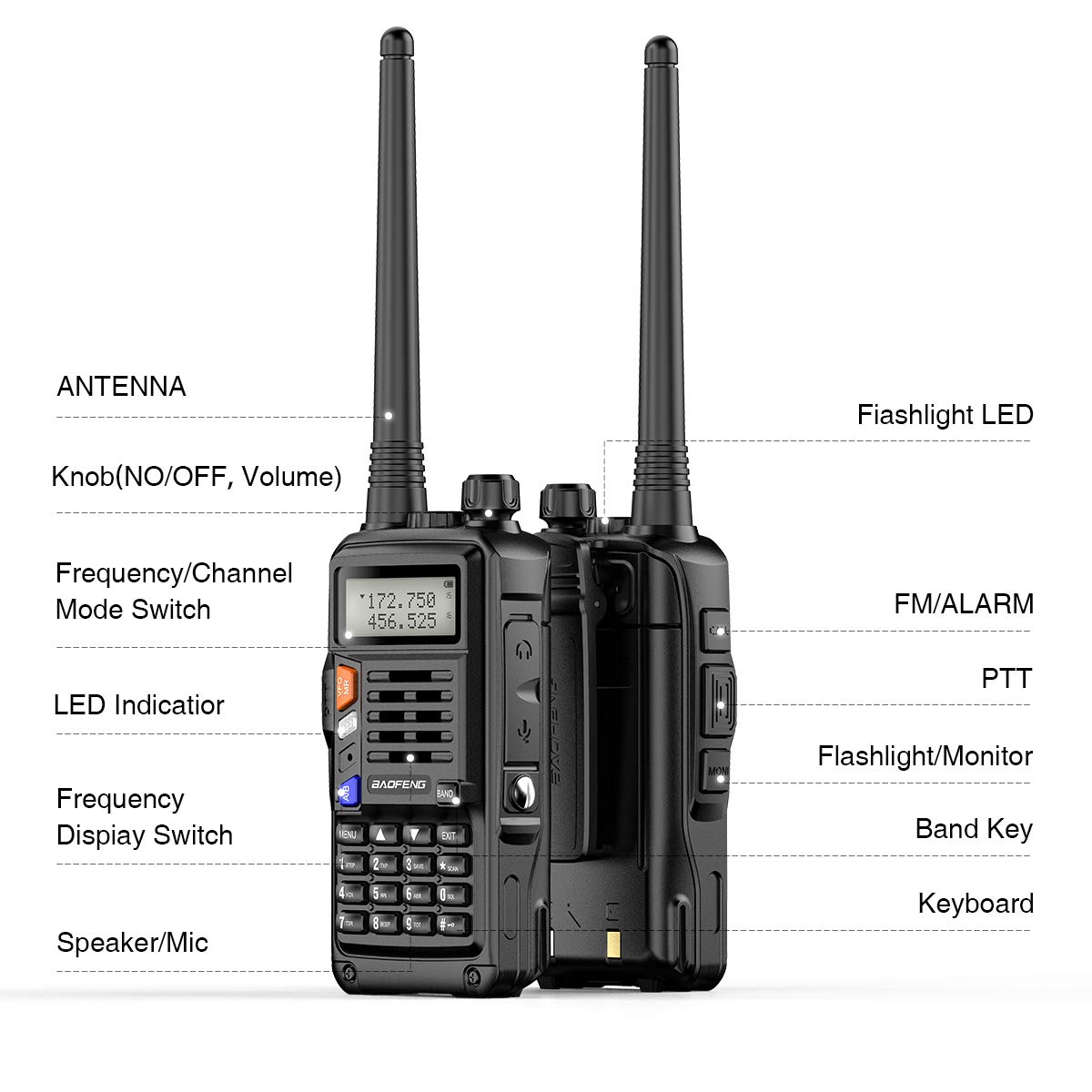 Baofeng UV-5R Upgraded Ham Radio Handheld Two Way Radio UV-S9 Plus 8W Long Range UV5R Portable Rechargeable Walkie Talkie with USB Charger Cable (Black)