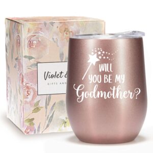 Violet and Gale Godmother Proposal Gifts 12oz Wine Glass Tumbler Will You Be My Godmother New Godparents Announcement Gift Keepsake Coffee Mug