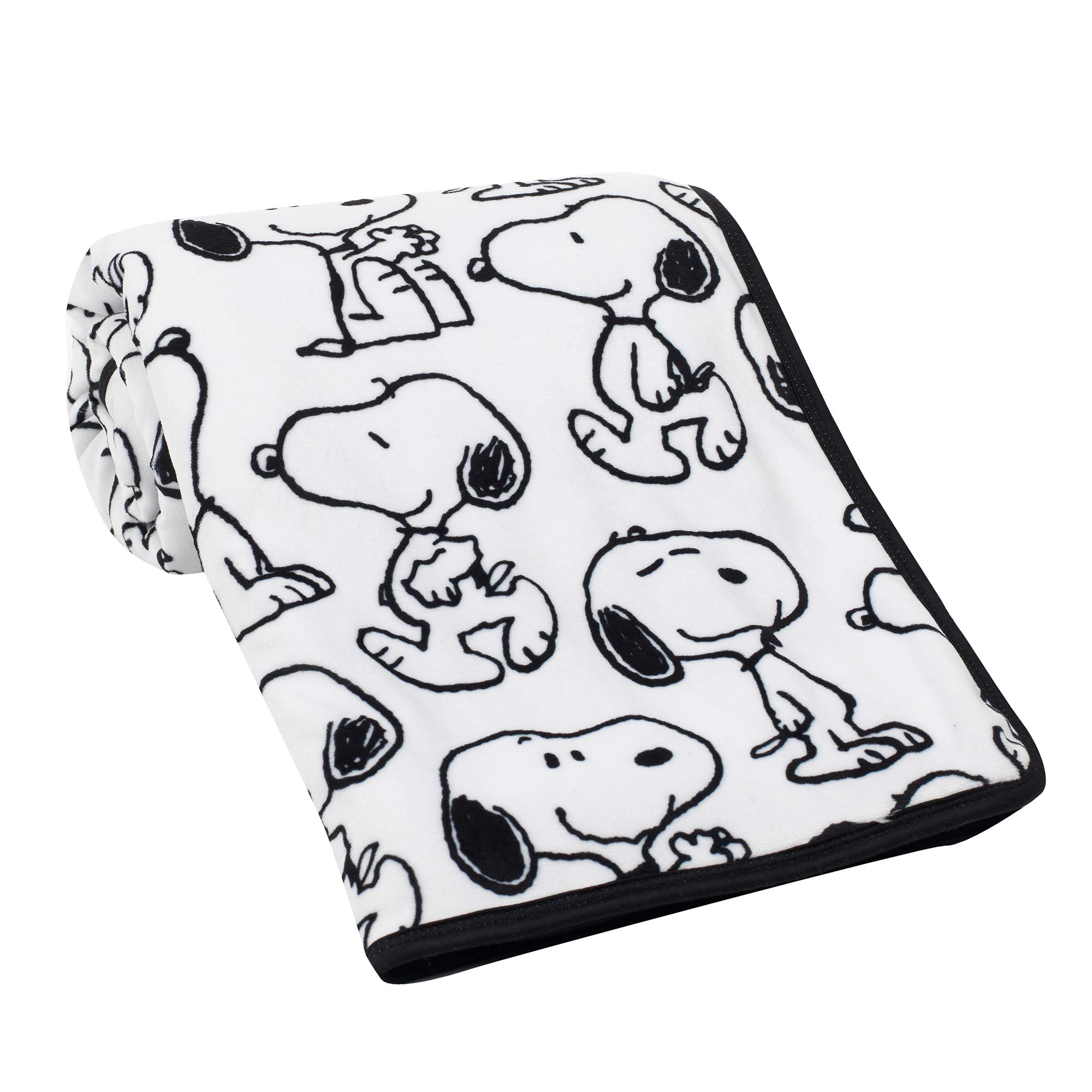 Lambs & Ivy Classic Snoopy Minky and Faux Shearling Baby Blanket - White/Black