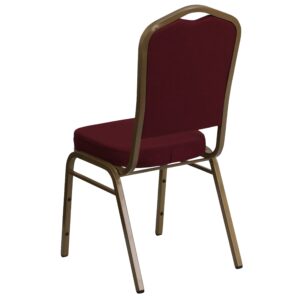 BizChair Crown Back Stacking Banquet Chair in Burgundy Fabric - Gold Frame