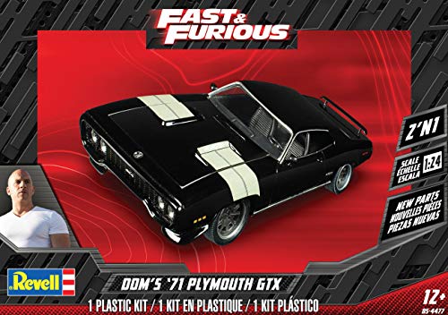 RMX Revell 85-4477 Fast & Furious Dom's 1971 Plymouth GTX 1:24 Scale 87-Piece Skill Level 4 Model Car Building Kit, Clear,White