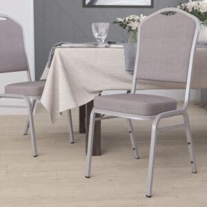 bizchair crown back stacking banquet chair, gray dot fabric/silver frame