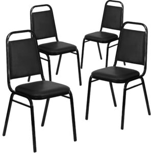 BizChair 4 Pack Trapezoidal Back Stacking Banquet Chair in Black Vinyl with 1.5" Thick Seat