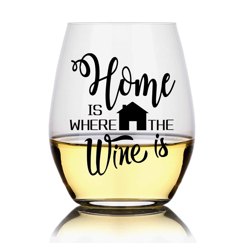 Home is where the Wine is Funny Wine Glass, Housewarming Gifts, Unique House Gifts For New Home Owner, Congrats Home Sweet Home Party Gifts for Men, Women, mom, dad, daughter, son, Friends, Coworkers