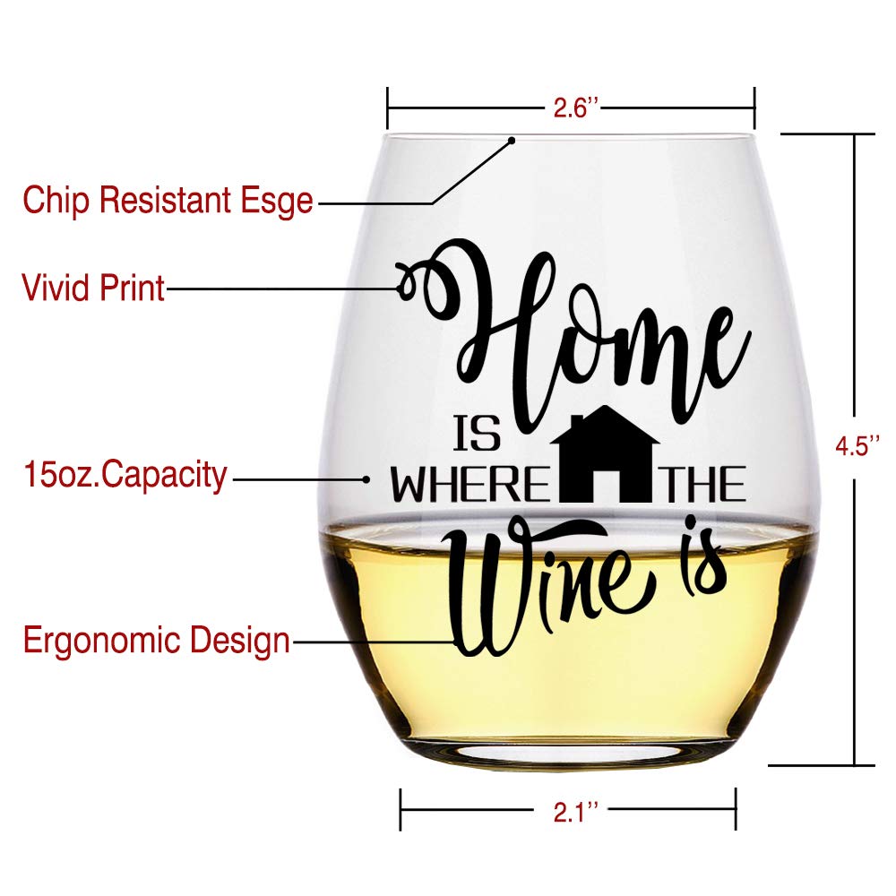 Home is where the Wine is Funny Wine Glass, Housewarming Gifts, Unique House Gifts For New Home Owner, Congrats Home Sweet Home Party Gifts for Men, Women, mom, dad, daughter, son, Friends, Coworkers