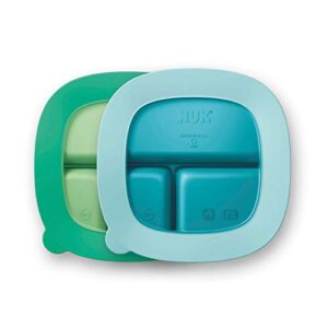 NUK Suction Plates and Lid, Assorted Colors, 2 Pack, 6+ Months, Blue & Green