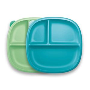 NUK Suction Plates and Lid, Assorted Colors, 2 Pack, 6+ Months, Blue & Green