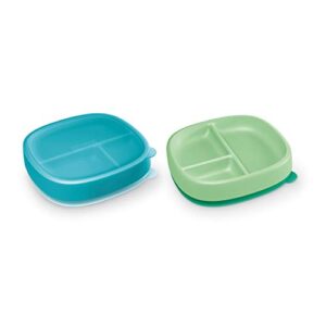 NUK Suction Plates and Lid, Assorted Colors, 2 Pack, 6+ Months, Blue & Green