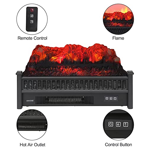 ROVSUN 23” Electric Fireplace Insert Log Set Heater w/Remote Control, Overheat Protection, Realistic Flame Effect Ember Bed, Adjustable Flame Brightness, CSA Certified, for Living Room Bedroom, 1400W