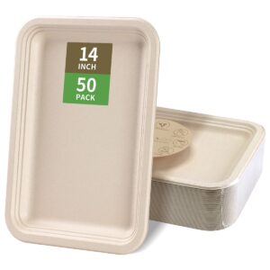 bloomoon 50 pack 14 inch disposable food trays heavy duty, large paper plates 14 inch compostable platters plates for crawfish, crab, lobster, seafood crawfish boil party supplies