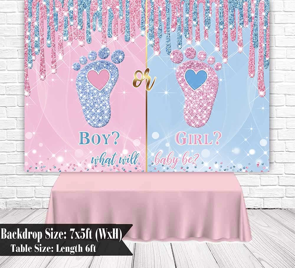 Sensfun 7x5ft Little Feet Gender Reveal Backdrop Boy or Girl What Will Baby Be Party Decoration Pink Blue Backdrops for Baby Gender Reveal Surprise Party Banner Supplies