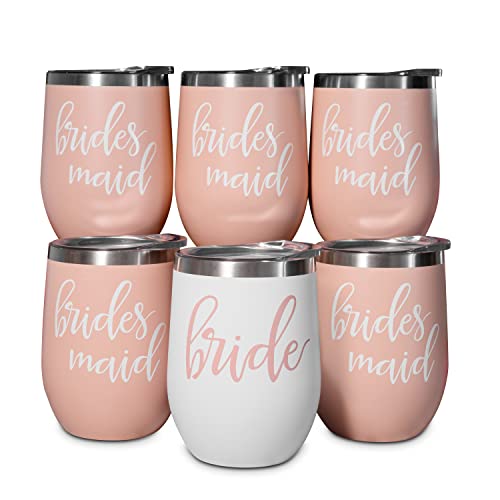 Tumbly Bridesmaid Proposal Gifts - Bride and Bridesmaid 6 Pack -12oz - Bridesmaid Gifts - Bridesmaid Gifts Sets of 6 - Bridesmaids Gifts Set - Bridal Party Gifts - Bachelorette Party Cups